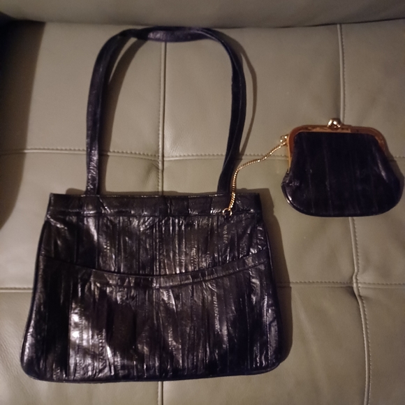 Bags | Sold Eel Skin Purse With Attached Wallet Black Vintage | Poshmark